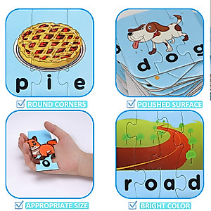 80 Words Self-Correcting Spelling Puzzles, Double-Sided Three and Four Letter Words with Matching Images, Perfect for Preschool Learning