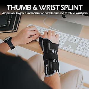 TIMTAKBO Thumb Spica Splint Wrist Brace, Carpal Tunnel Wrist Thumb Brace Rigid Support, Wrist Splint Night Support Thumb Stabilizer, Hand Brace for Sprained Wrist, Arthritis, Tendonitis - Right, M