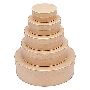 BENECREAT 5 Sizes Papier Mache Flat Round Boxes Nesting Stacking Craft Paper Gift Box for Candy Chocolate Biscuits, Mother's Day, Wedding Festival Gift Packaging