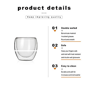 LUXU Double Wall Glass Coffee Mugs,3.5 Fl.oz Mini Espresso Cups, Tiny Insulated Borosilicate Glass Coffee Mugs Set of 2,Clear Double Walled Glassware for for Latte, Cappuccino Coffee and Tea.