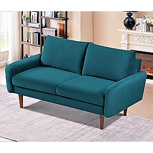 US Pride Furniture Kent Modern Velvet Loveseat Sofa, Comfortable 2 Seater Couch for Living Rooms and Small Spaces, Ideal Studio Apartment Furniture with Sleek Design, Greenish Blue