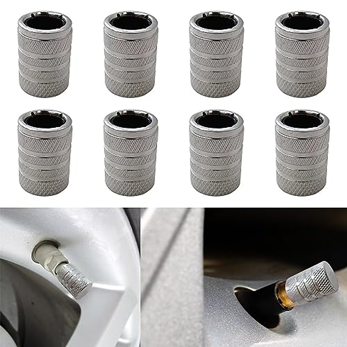 8pcs Car Tire Stem Valve Caps Wheel Caps Aluminum Car Wheel Tires Valves Tyre Stem Air Valve Caps(Silver)