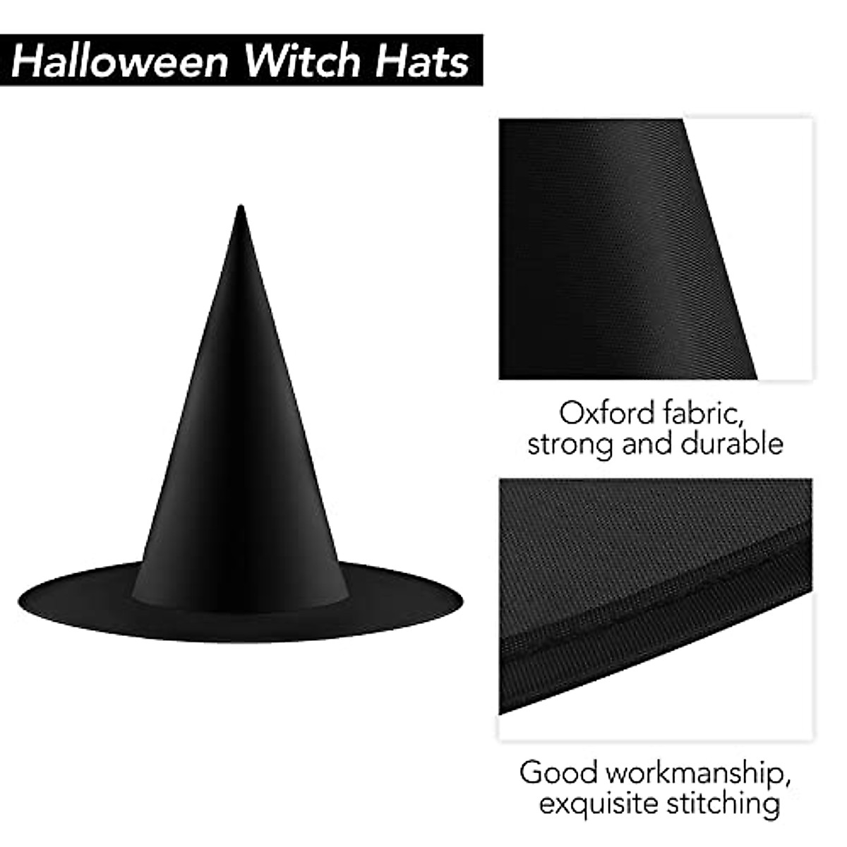 ADXCO 12 Pieces Halloween Black Witch Hat Witch Cap Halloween Witch Costume Accessories with 109 Yards Hanging Rope for Halloween Decorations Halloween Party Supplies