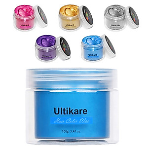 Temporary Hair Color for Kids, Ultikare Blue Hair Dye Natural Styling Wax Color Instant Mud Cream Gel 3.4 Fl Oz Girl Gifts, Party, Cosplay DIY, Children's Day