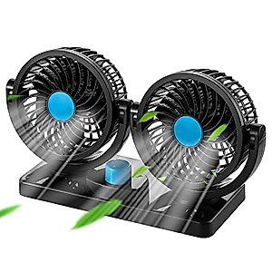 12V Car Fan, Electric Dual Head Car Cooling Fan with 360 Degree Adjustable 2 Speed Cooling Air Circulator Fan That Plugs into Cigarette Lighter, Auto Fans for Car Truck Van SUV RV Boat Golf Vehicles