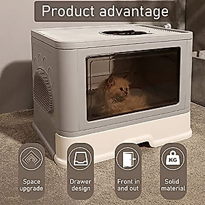 PandaFairy Foldable Cat Litter Box,Extra Large top Entry with lids,Easy to Clean Litter Plant,Smell Proof Anti-Splashing,XL Closed Litter Box(Gray)