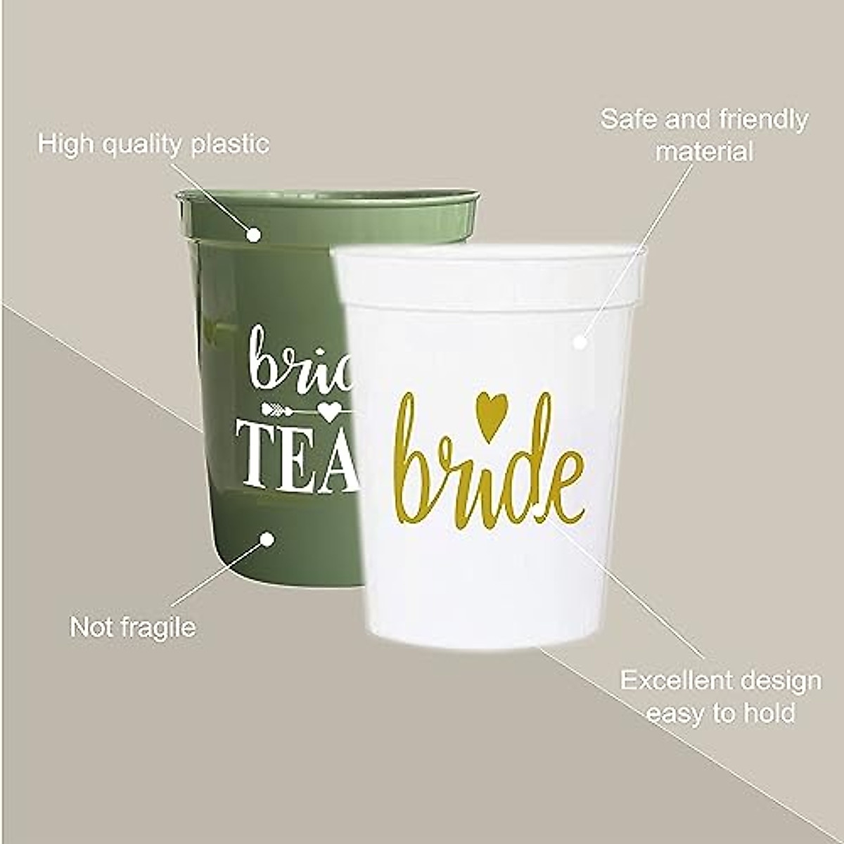 LADY&HOME Bachelorette Party Plastic Cups Bride Team Gifts Reusable Party Cups for Bridal Party(Sage Green)