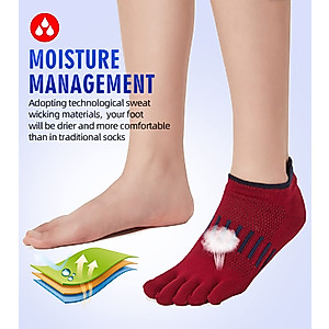 Women Toe Socks Low Cut No Show Wicking 5 Finger Split Cotton Athletic 6 Pack