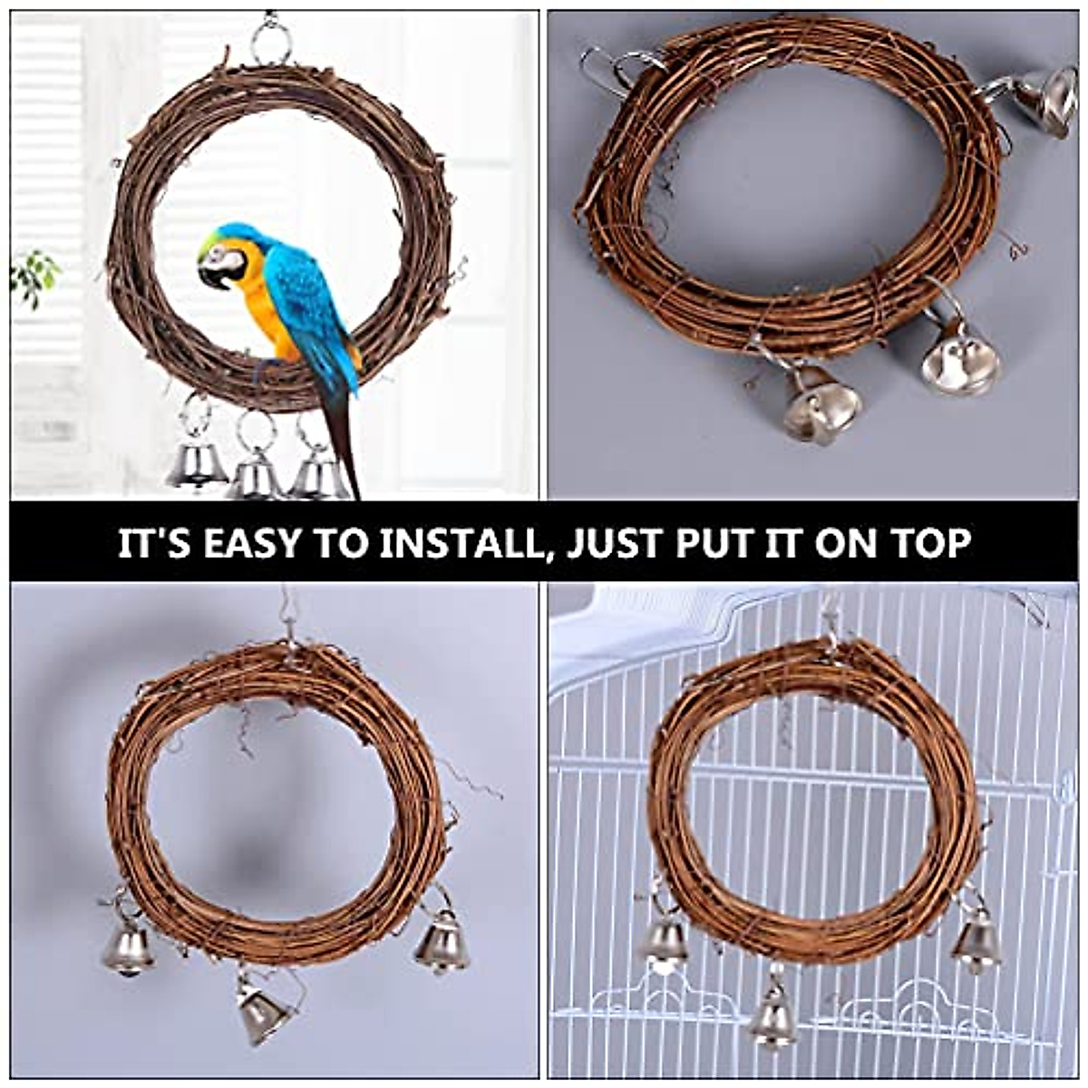 Balacoo Parakeet Decorated Garland Parrot Bird Perches Parrot Rattan Twig Bungee Bird Toy with Bell Wreath Swing Perch Hanging Climbing Chews Toy Garden Porch Wind Chime Climbing Toys Climbing Toys