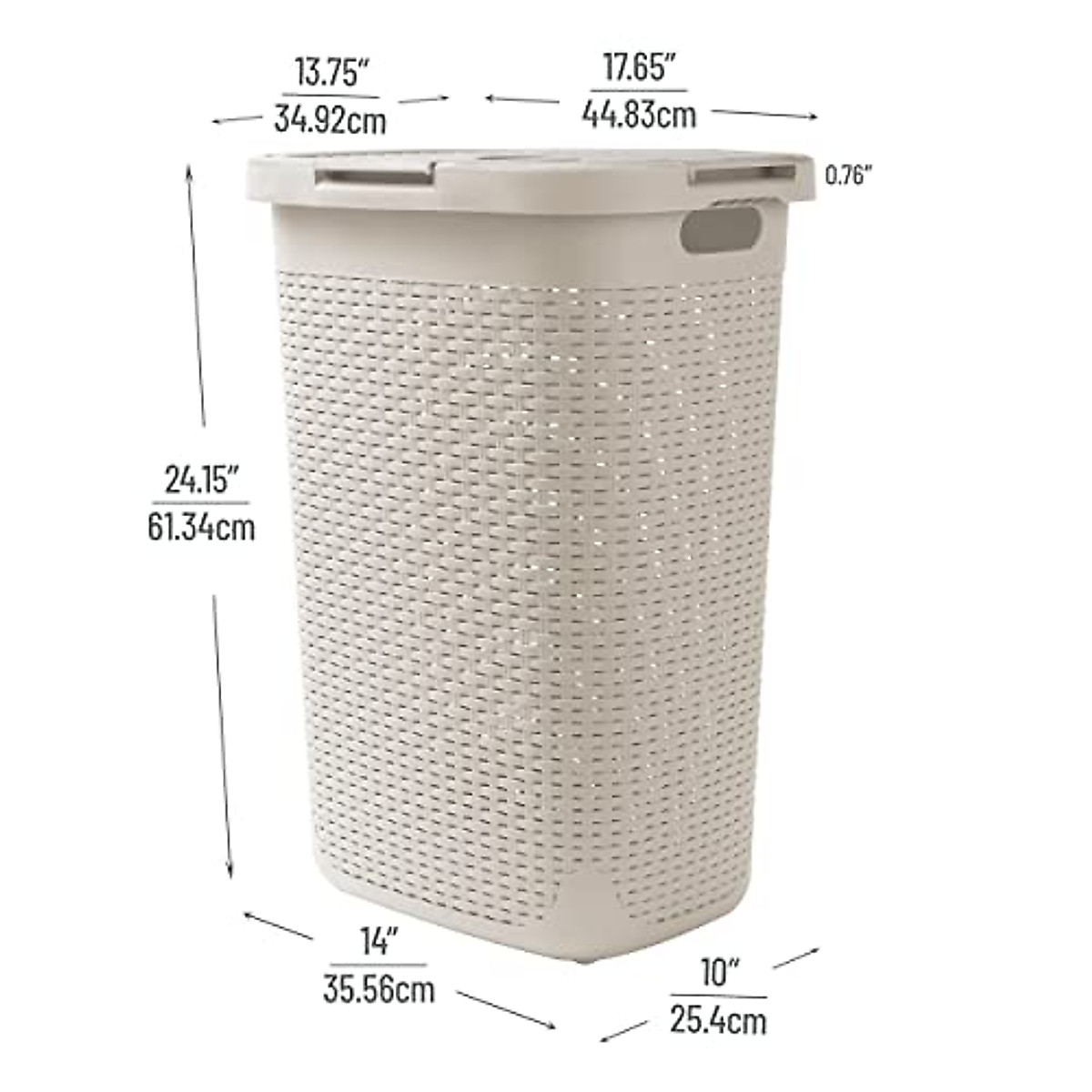 Mind Reader Basket Collection, Slim Laundry Hamper, 60 Liter (15kg/33lbs) Capacity, Cut Out Handles, Attached Hinged Lid, Ventilated, 17.65"L x 13.75"W x 24.15"H, Ivory