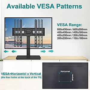 Universal TV Stand, Swivel TV Stand Base Fits Most 37 to 70 Inch LCD LED Screens, 9 Levels Height Adjustable Table Top TV Stand with Tempered Glass Base, Holds up to 88lbs, Max VESA 600x400mm