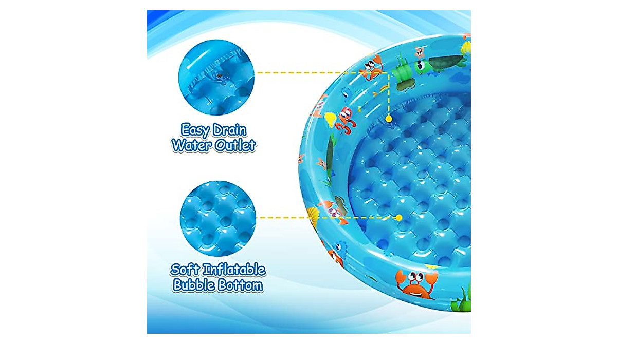 JAMBO Kiddie Pool with Inflatable Bottom | 48" x 12" Sea Friends ...