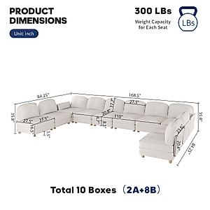 LLappuil Oversized Sectional Couch with Storage, Extra Large U Shaped Sofa Set with Reversible Chaise,113.5 Inch Width, 10 Seat Modular Sofa Sectional for Living Room, Off White, Teddy Velvet
