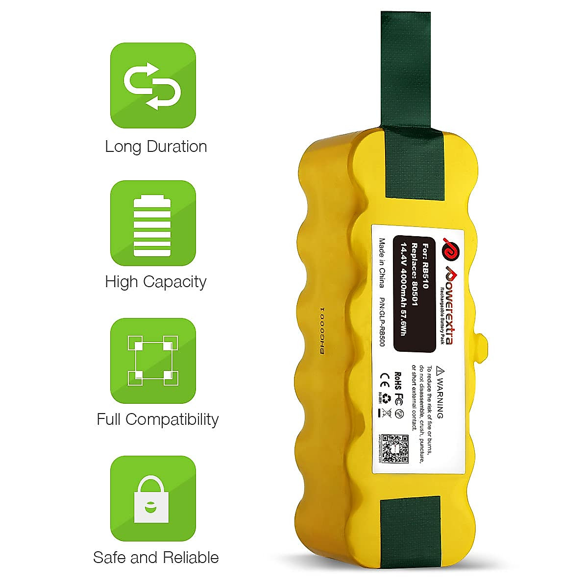 Powerextra 4.0Ah 14.4V Replacement Battery Compatible with Roomba R3 500 600 700 800 900 Series 500 510 531 535 540 550 552 560 570 580 595 620 650 660 700 760 770 780 790 800 870 900