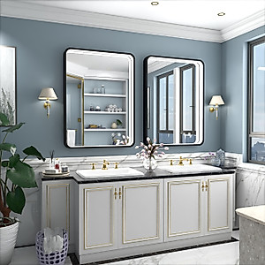 JSneijder 2-Piece(Frameless+Framed) LED Bathroom Mirror, 28x36 Inch, Bathroom Vanity Mirror with Lights, Wall Mounted Dimmable Anti-Fog Lighted Wall Mirror for Bedroom