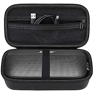 Elonbo Speaker Travel Case for Bose SoundLink Flex Bluetooth Portable Speaker, Outdoor Travel Wireless Waterproof Speaker Carrying Bag Storage Holder, Mesh Pocket for USB Type C Cable Charger, Black