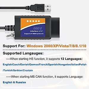 OBDMONSTER ELM327 OBD2 USB Adapter for Windows, ELMconfig Scanner with MS CAN/HS CAN Switch for F150 F250 Car and Light Truck Check Engine Light, Diagnosis on Windows with V1.5 Chip