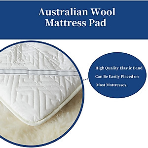 ALEEIK King Size Wool Mattress Topper,100% Australian Wool Mattress Pad,Ultra Soft Foldable Mattress Protector All Season Breathable Mattress Case, Queen