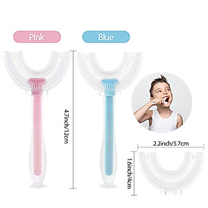 U Shaped Toothbrush for Kids, Manual Training Toothbrush with Detachable Food Grade Soft Silicone Brush Head, 360° Oral Teeth Cleaning Design for Toddlers and Children, Ages 6-12