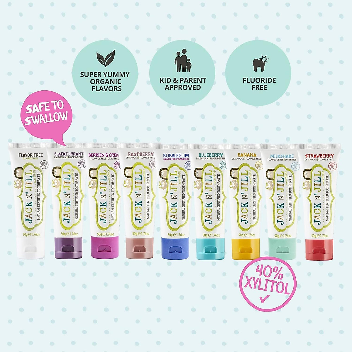 Jack N' Jill Natural Toddler Toothpaste for Baby, Kids and Infants 6 Months & Up, Fluoride Free Training Toothpaste for Toddlers 1-3 (1.76 Fl Oz (Pack of 2), Blueberry & Raspberry)