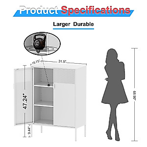 Washsemba Metal Storage Cabinet with Doors and Shelves, White Metal Cabinet, 3-Tier Office Cabinet,Metal Locker Storage Cabinet for Office, Home, Living Room(White)