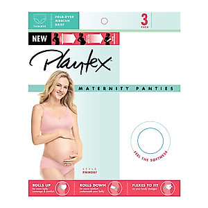 Playtex Women's Maternity Fold Down Modern Brief Panties 3-Pack, Crystal Grey Heather/Cafe Blue Lait/Black, Large