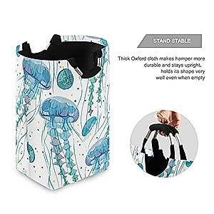 susiyo Teal Jellyfish Laundry Hamper Collapsible Laundry Basket Organizer Freestanding Waterproof Round Storage Bin for Bedrooms Nursery Dorm Clothes Toys Books