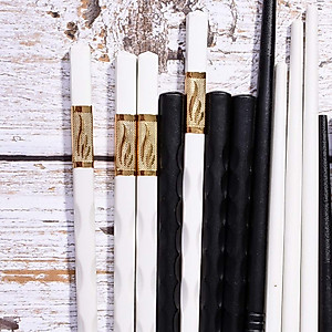 Whitenesser 5 Pairs White Chopsticks, Reusable Japanese Chinese Korean Chop Sticks Dishwasher Safe, 9.5" Chopsticks (White)