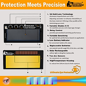 Gold Shade 5-13 2x4 1/4 Auto Darkening Welding Lens, Adjustable Gold Welding Lens 2x4 with Cool Blue Puddle Technology, 2x4 Welding Lens Replacement for Standard Welding Hoods and Welding Helmets