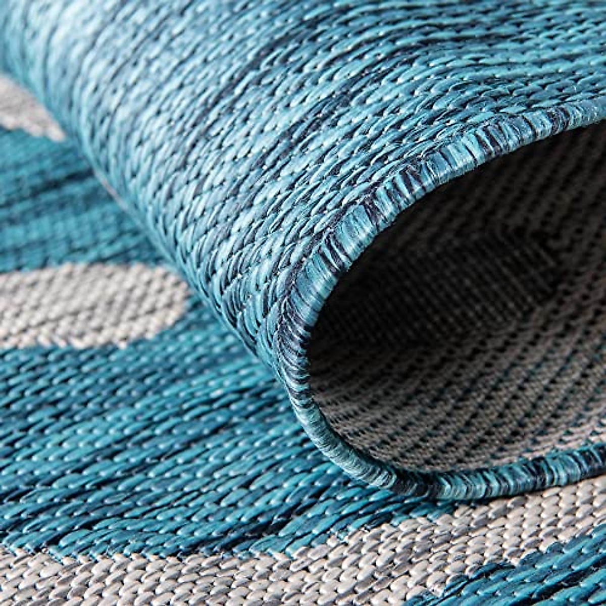Unique Loom Outdoor Botanical Collection Area Rug - Curl (7' 1" x 10' Rectangle, Teal/ Ivory)