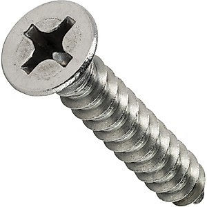 #10 x 1" Flat Head Sheet Metal Screws, Phillips Drive, Stainless Steel 18-8, Full Thread, Bright Finish, Self-Tapping, Quantity 50 by Fastenere