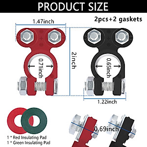 2PCS Adjustable Car Battery Terminal Connectors,Galvanized Negative/Positive Battery Terminal with Insulating Pad,Universal Automotive Replacement Battery Terminals & Ends
