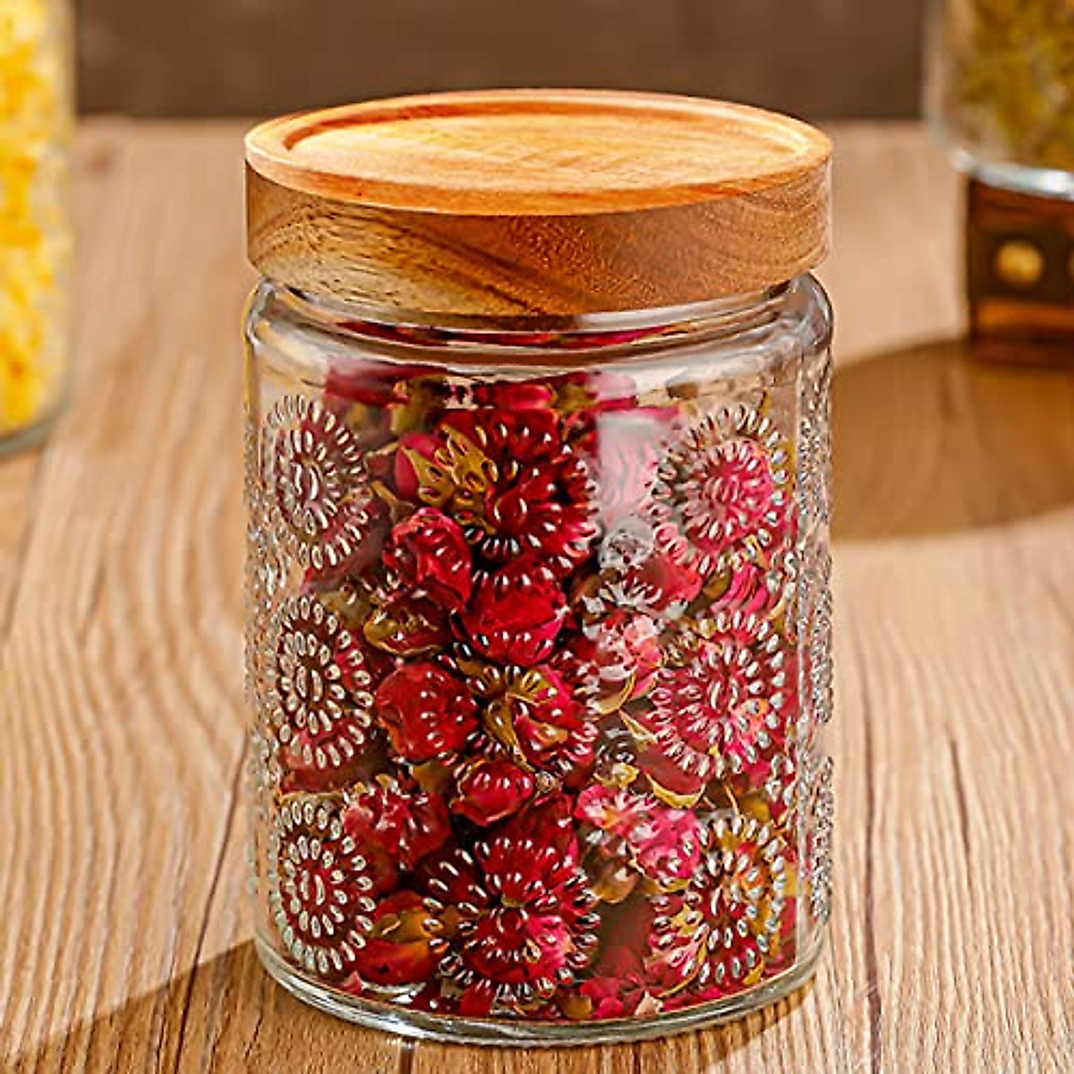 HolaJia Glass Jar with Lid – 24 oz Glass Storage Containers – Premium Jars with Airtight Lids for Coffee, Rice, Sugar – Decorative Cookie Jars for Kitchen Counter, Pantry(Fireworks)
