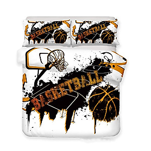 Basketball Bedding Set Twin Size,3D Sports Basketball Duvet Cover Set 2 Piece (1 Duvet Cover 1 Pillowcases) Basketball Bedspread for Kids