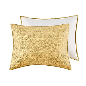 Ink+Ivy Kandula King/Cal King Size Quilt Bedding Set - Mustard Yellow , Quilted Floral, Elephants – 3 Piece Bedding Quilt Coverlets – 100% Cotton Percale Bed Quilts Quilted Coverlet