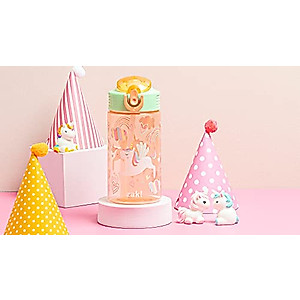 Zak Designs Kids Water Bottle For School or Travel, 16oz Durable Plastic Water Bottle With Straw, Handle, and Leak-Proof, Pop-Up Spout Cover (Unicorn)