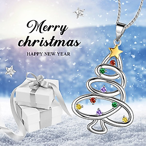 beautlace Christmas Trees Shape Necklaces Silver Plated Santa Claus Snowman Pendant Necklace with Colorful Cubic Zirconia Christmas Jewelry Gifts for Women KP0225F