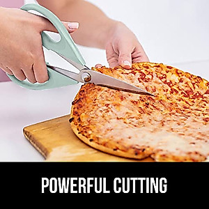 Gorilla Grip All Purpose Food Kitchen Shears, Extra Large, Heavy Duty, Stainless Steel Sharp Blades, Comfortable Handle Scissors with Blade Guard, Cutting Tool, Cut Meat, Poultry, Vegetables, Mint
