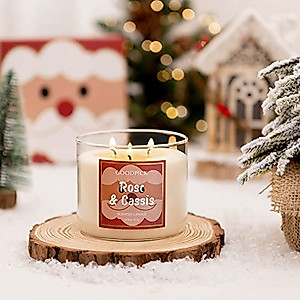Goodpick Rose Scented Candles, Christmas Santa Candle Gift, Big Candles for Home Scented, Large Soy Candle for Living Room, 3 Wick Candles, 45 Hour Burn Time, 14.5 Oz, Includes Lid