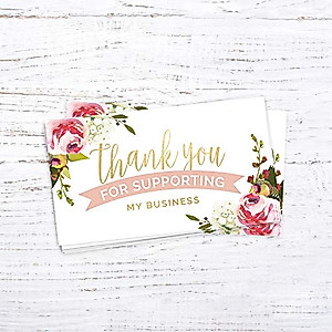 SBLABELS Pink Floral Thank You for Your Business Card / 100 Small Business Thanks Cards / 2" x 3.5" Business Card Size/Customer Appreciation Note Cards