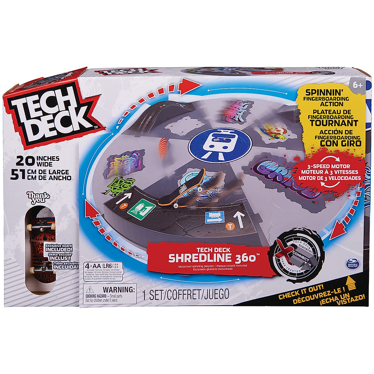 TECH DECK, Shredline 360 Motorized Skate Park, X-Connect Creator, Customizable and Buildable Turntable Ramp Set with Exclusive Fingerboard, Kids Toy for Boys and Girls Ages 6 and up
