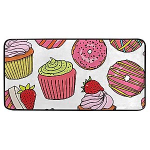 Kitchen Mat Rug Comfort Standing Mat Delicious Cupcakes and Donuts Soft Absorbent Runner Rug for Hallway Entryway Bathroom 39x20 inch