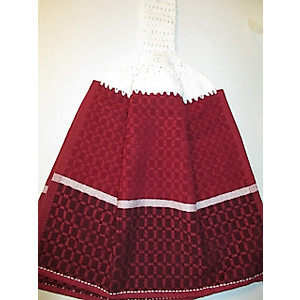 Crocheted FULL Towel Shades of Red Kitchen Towel with White Yarn