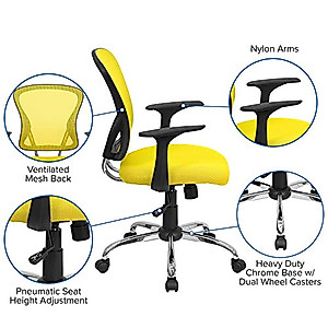 Flash Furniture Alfred Mid-Back Yellow Mesh Swivel Task Office Chair with Chrome Base and Arms