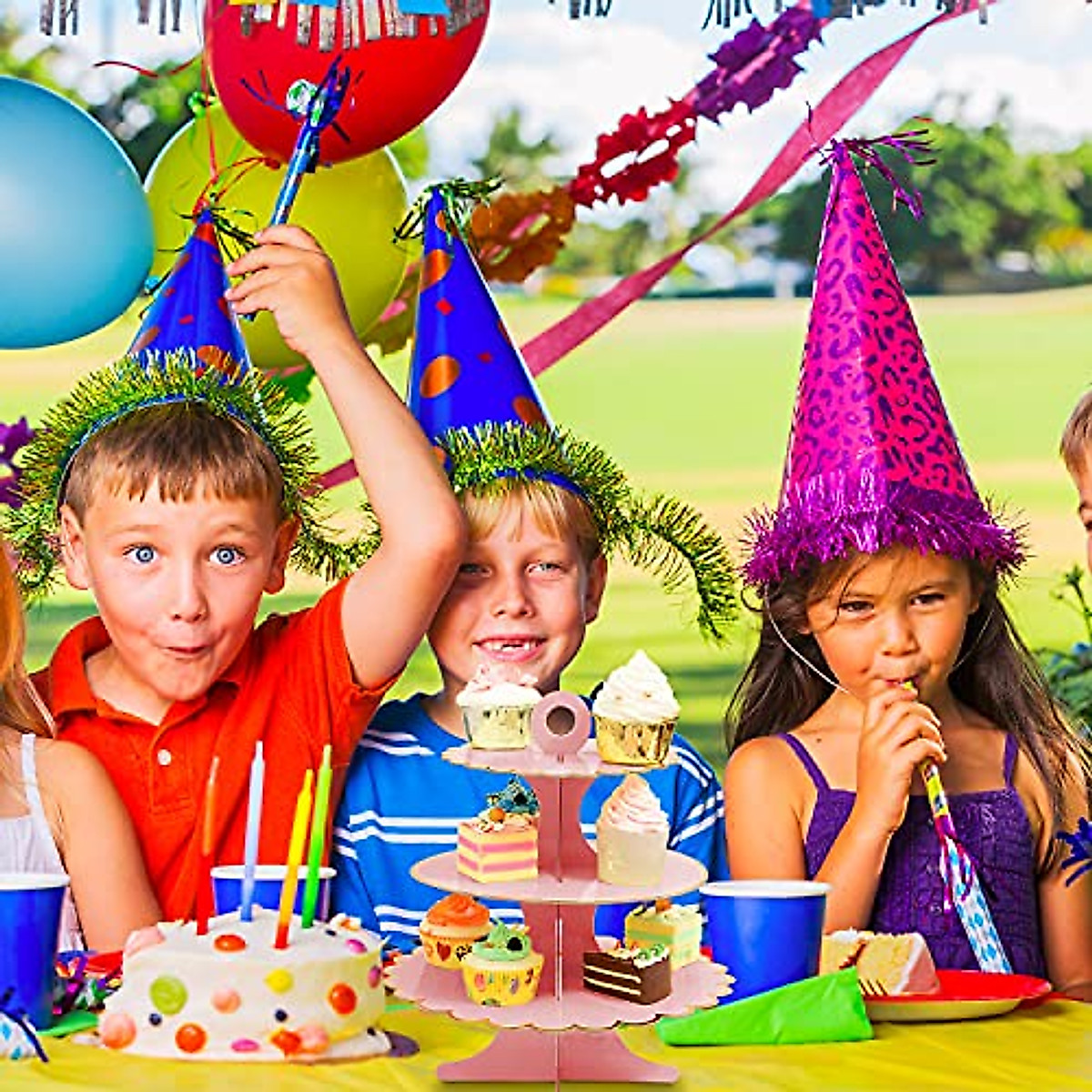 Cupcake Stand,3 Set of 3-Tier Dessert Plates Mini Cakes Fruit Candy Display Tower Cookie Tray Rack Candy Buffet Holder Cake Stand Cardboard Cupcake Stand Tiered Serving Stand (Pink)