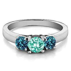 Gem Stone King 925 Sterling Silver Round Blue Apatite and London Blue Topaz Ring For Women (1.16 Cttw, Gemstone Birthstone, Available In Size 5, 6, 7, 8, 9)