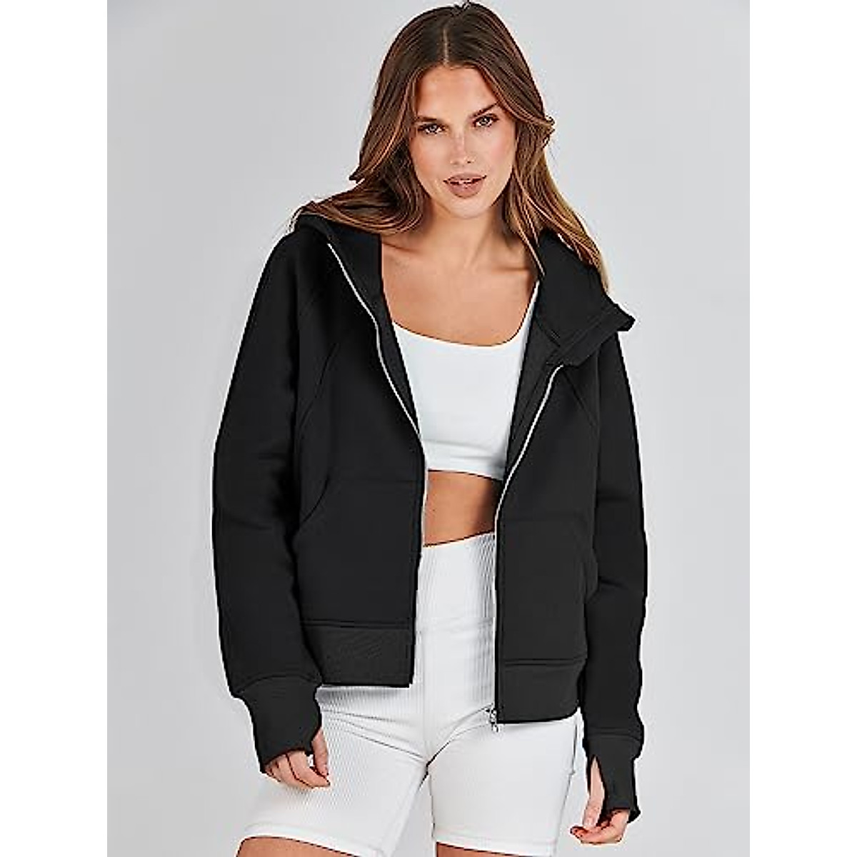 ANRABESS Hoodies for Women Casual Long Sleeve Jackets Oversized Fleece Sweatshirts Zip Up 2023 Y2k Hooded Teen Girl Tops Trendy Fall Clothing Black A1015heise-L