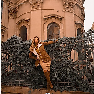 Dokotoo Womens Winter Coats Long Sleeve Jean Denim Jacket Autumn Collar Button Down Cozy Fluffy Cardigans Sherpa Pocketed Jackets Warm Outerwear Khaki Medium