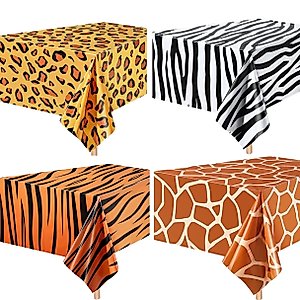 BOGAZNET Pack of 4 Safari Animal Print Tablecloth — Tiger Zebra Leopard Giraffe Print Safari Tablecloth Jungle Animal Theme Tablecover for Jungle Safari Birthday Baby Showers