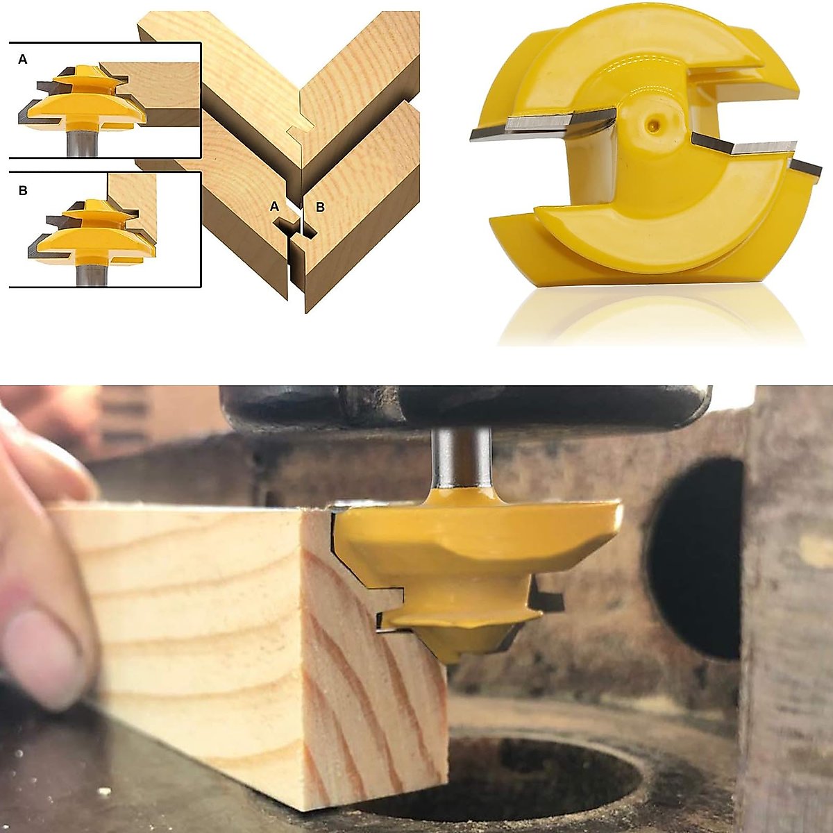 Ozmatip 45 Degree Lock Miter Router Bit 3-Piece Set, for 31/64", 3/4"，1"，Cutting Height, 1/2 Inch Shank.Woodworking Tools Joint Router Bits